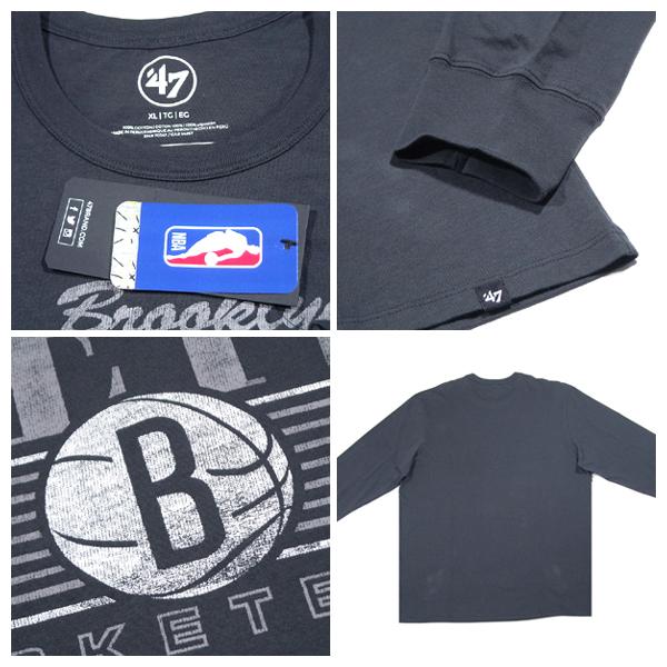 47Brand 47 Brand【海外限定★濃淡を活かした味のあるヒビ割れプリント】NBA Brooklyn Nets 長袖 Tシャツ ...