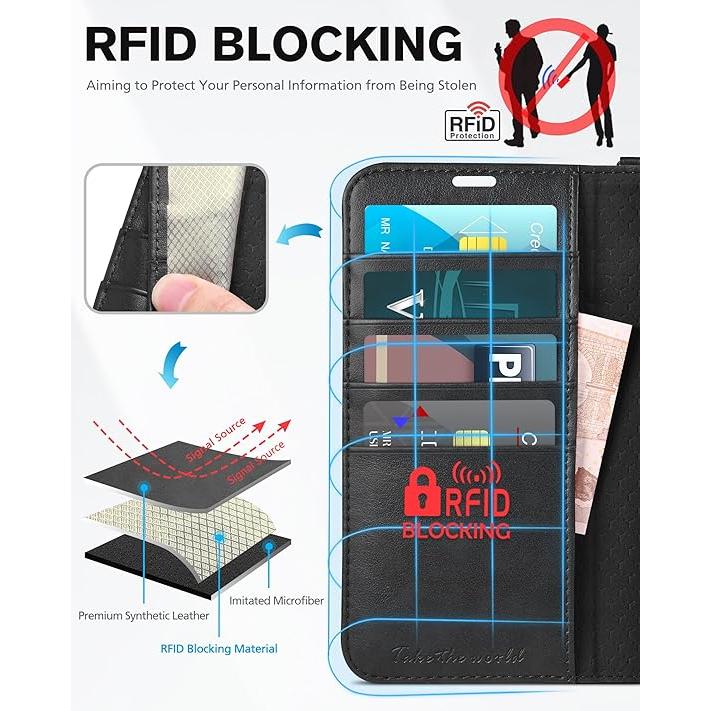 iPhone15シリーズ 手帳型 カード収納 RFID PUレザー ストラップ付き ブラック 15/15Pro/15Plus/15ProMax ケース 耐衝撃 薄型 軽量 ワイヤレス充電 送料 ...