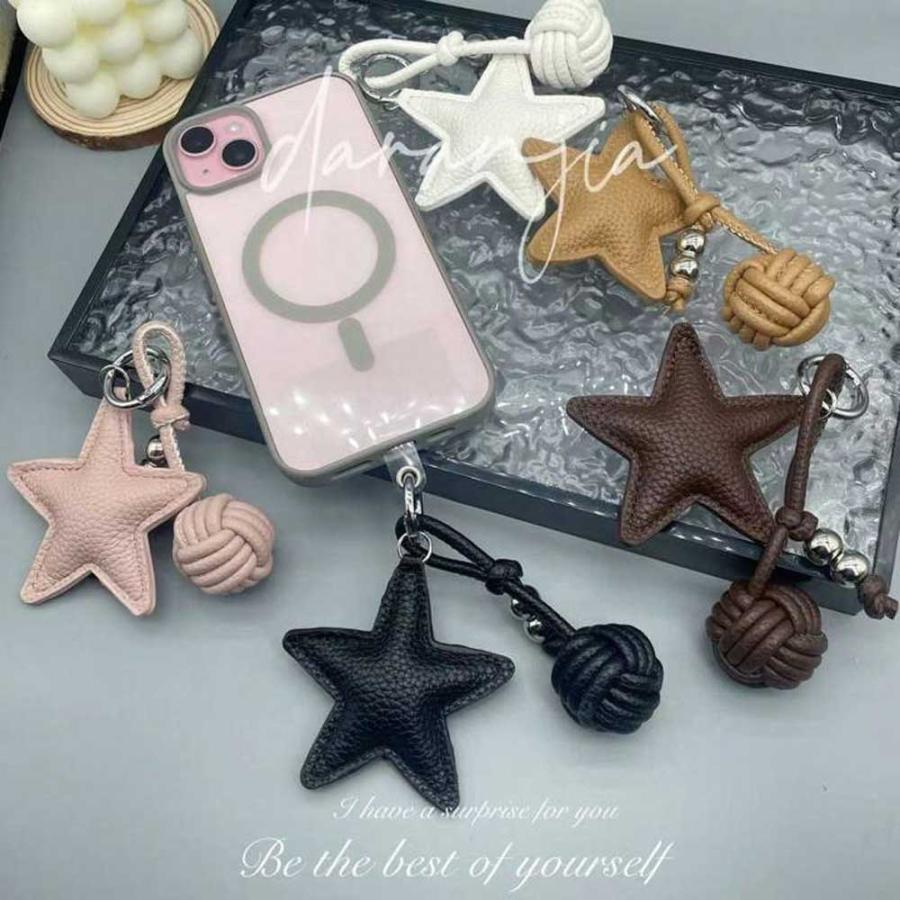 バッグ チャーム ストラップ PUレザー 編み玉 星 スター シンプル 全5色 アクセサリー おしゃれ ファッション ペンダント 送料無料 ...