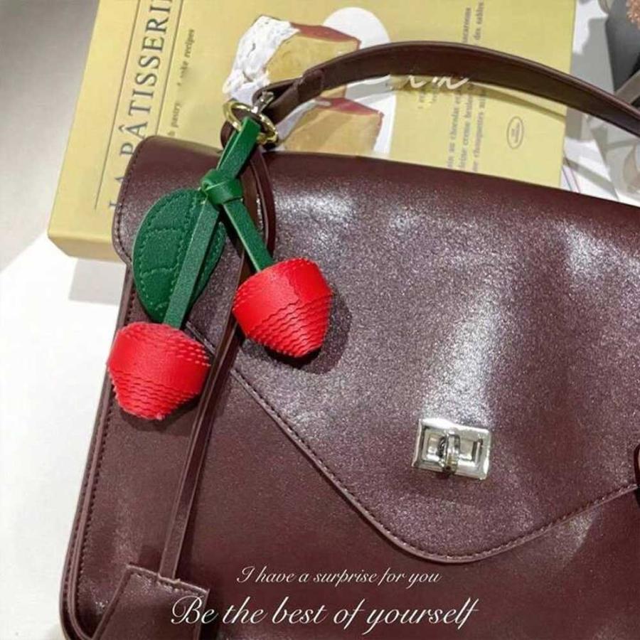 バッグ チャーム ストラップ レザー チェリー さくらんぼ シンプル 全3色 アクセサリー おしゃれ ファッション ペンダント 送料無料 ...