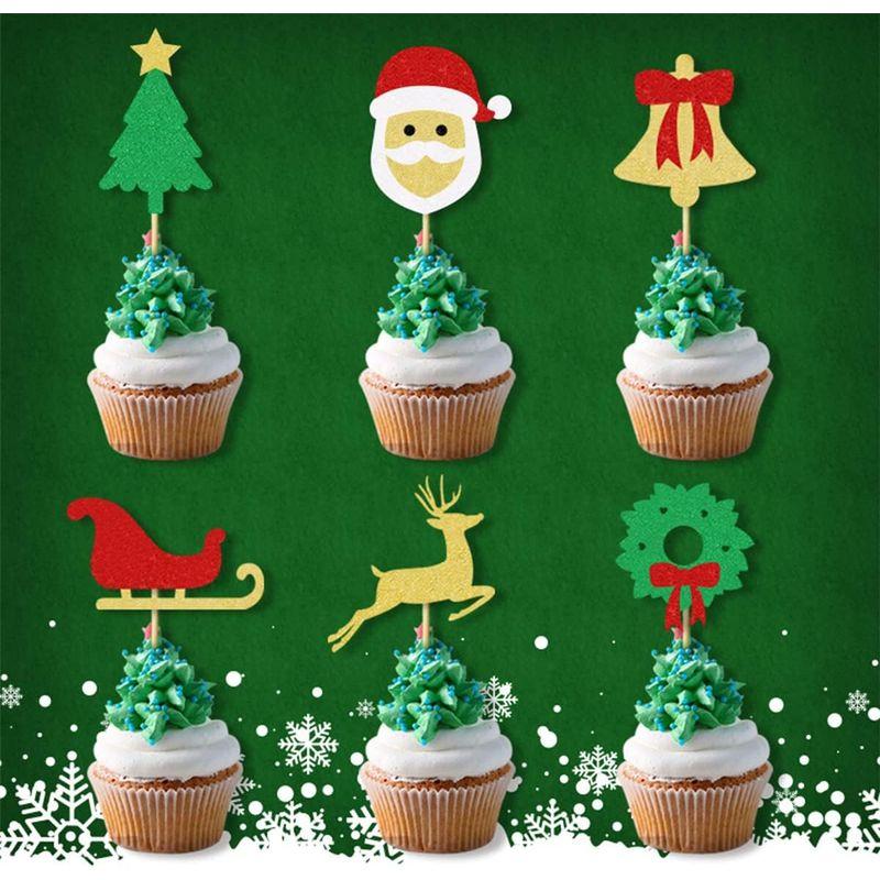 Lanito カップケーキトッパー クリスマスフルーツピック 6種類 12枚 楊枝 かわいい ケーキデコレーション 果物/お菓子/お弁当用 : 20240212085536-01241 ...