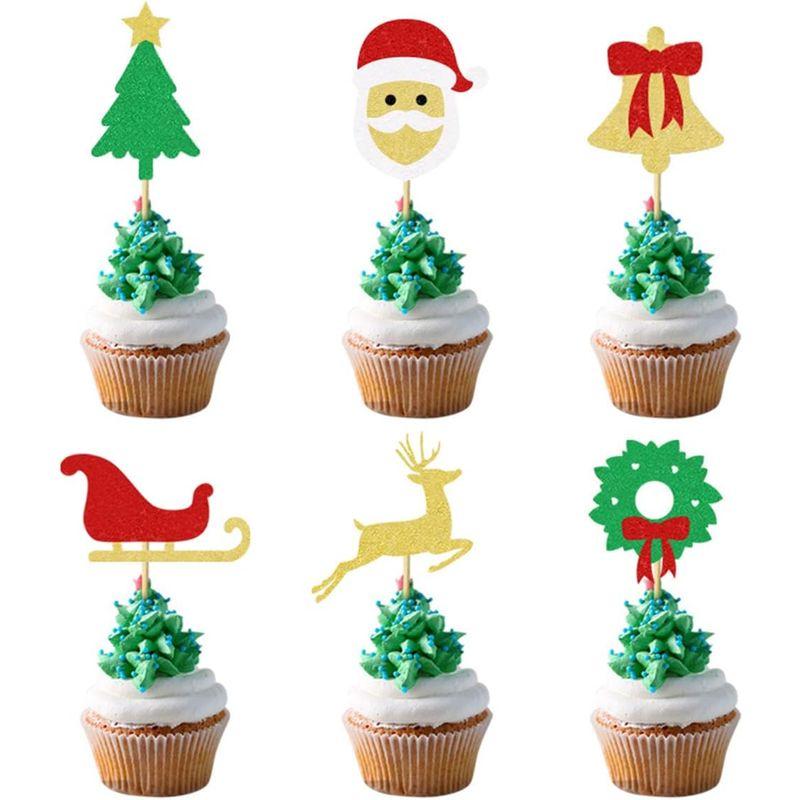 Lanito カップケーキトッパー クリスマスフルーツピック 6種類 12枚 楊枝 かわいい ケーキデコレーション 果物/お菓子/お弁当用 : 20240212085536-01241 ...