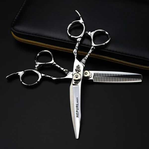 NEPURLson Barber Hair Scissors Professional High Quality 6 Inch Salon Hair Cutting Thinning ...