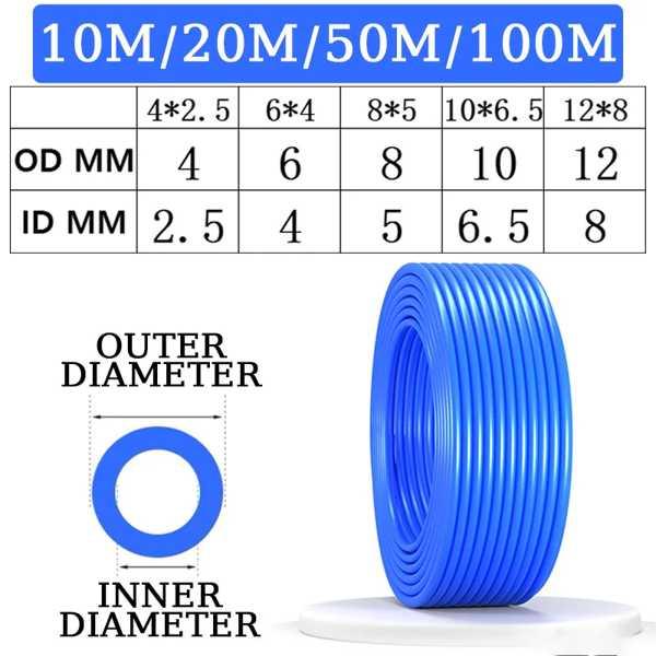 ポリウレタンエアホース プラスチックチューブ ブルーエアホース 10m 20m 50m 100m 4mm 6mm 8mm 10mm 12mm : smile beach - 通販 ...