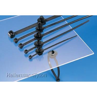 HellermannTyton ヘラマンタイトン T18ROSFT3-HSB ファーツリーマウント付きタイ アウトサイドセレーション 黒 耐熱 100本入 配線固定用 (42201723 ...