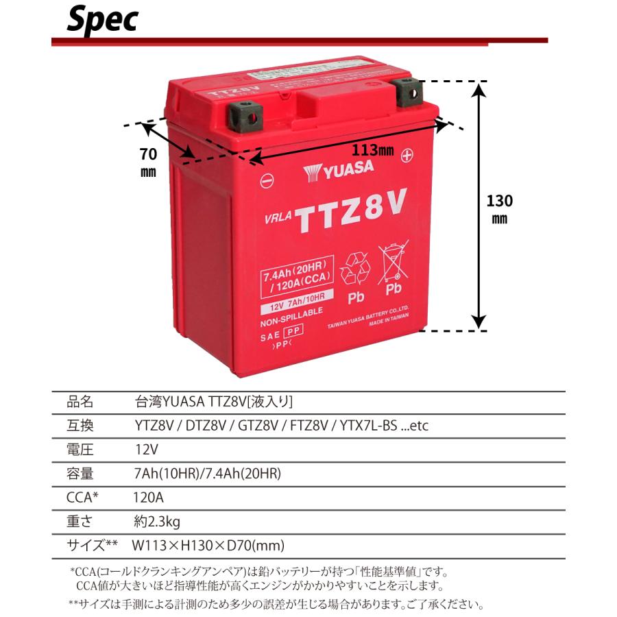 バイク バッテリー YTZ8V 互換 【TTZ8V】 台湾 ユアサ (互換: DTZ8V GTZ8V FTZ8V YTX7L-BS ...