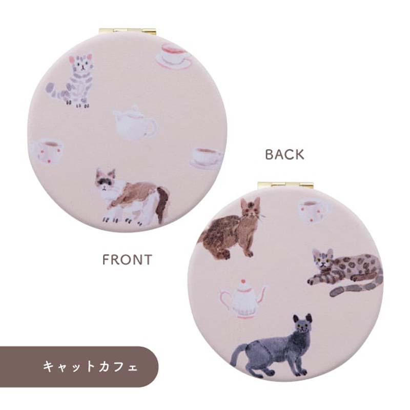 コンパクトミラー ミラー デッサン 手鏡 拡大鏡 猫の日 折りたたみ かわいい 両面 二面 おしゃれ レディース 女性 ネコ イヌ トリ ...