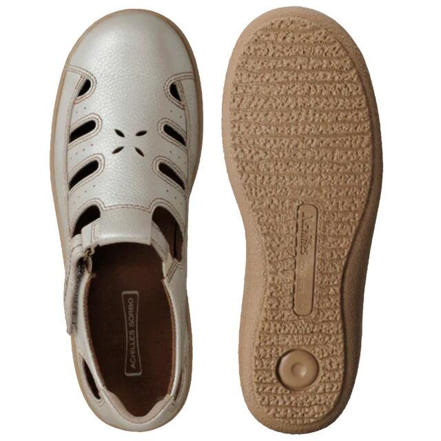 アキレス・ソルボ アキレス ソルボ スリッポン レディース レザーシューズ ローカット コンフォートサンダル ローヒール 本革 3E C553 シルバー ラベンダー オフ : シューマート ...