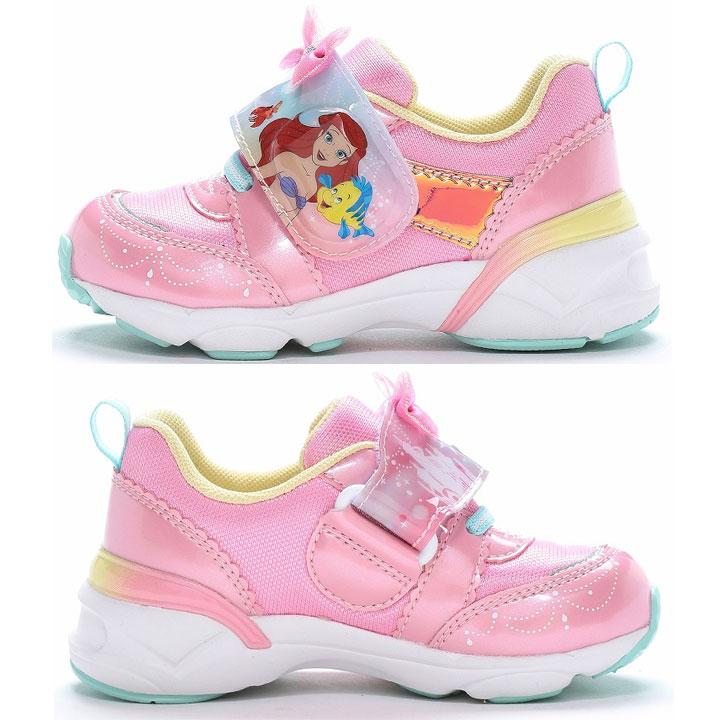ムーンスター 光る靴 スニーカー キッズ ディズニープリンセス ジュニア LED搭載 ベルクロ ローカット 抗菌 防臭 キッズシューズ アリエル ラプンツェル DN : i18-19a ...