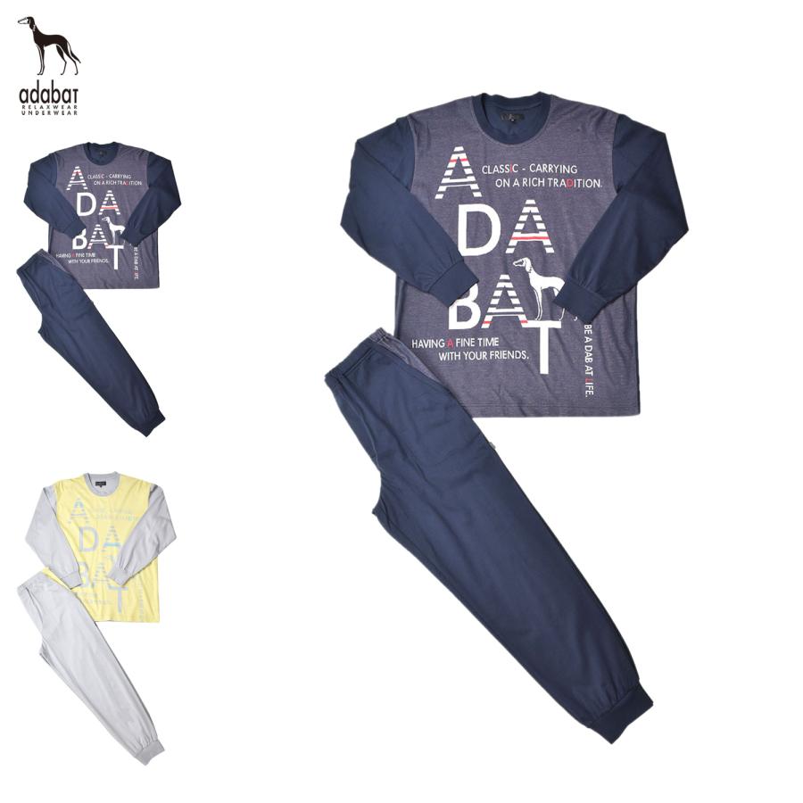 adabat アダバット ルームウェア 部屋着 パジャマ 上下 セットアップ ナイトウェア 長袖 クルーネック メンズ 上着 ネイビー イエロー 0246-95 : スニークオンラインショップ ...