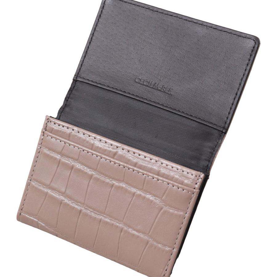 CECIL McBEE（セシルマクビー） カードケース 名刺入れ ID 定期入れ レディース 本革 クロコダイル エンボス加工 ブラック ...