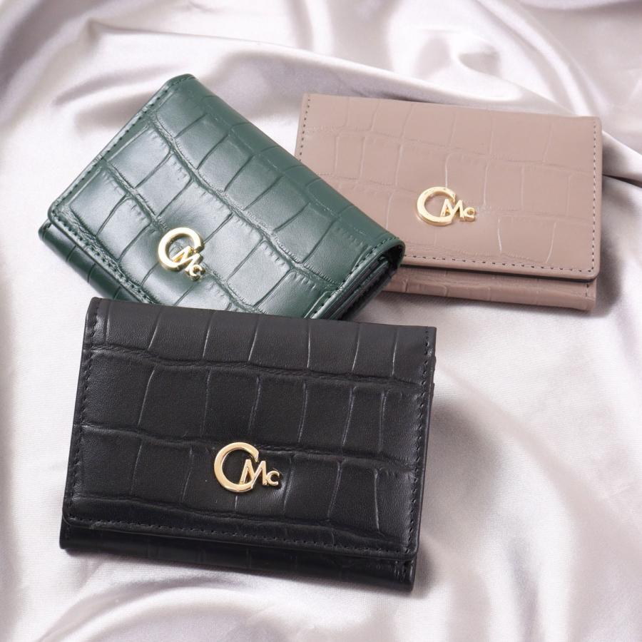CECIL McBEE（セシルマクビー） カードケース 名刺入れ ID 定期入れ レディース 本革 クロコダイル エンボス加工 ブラック ...
