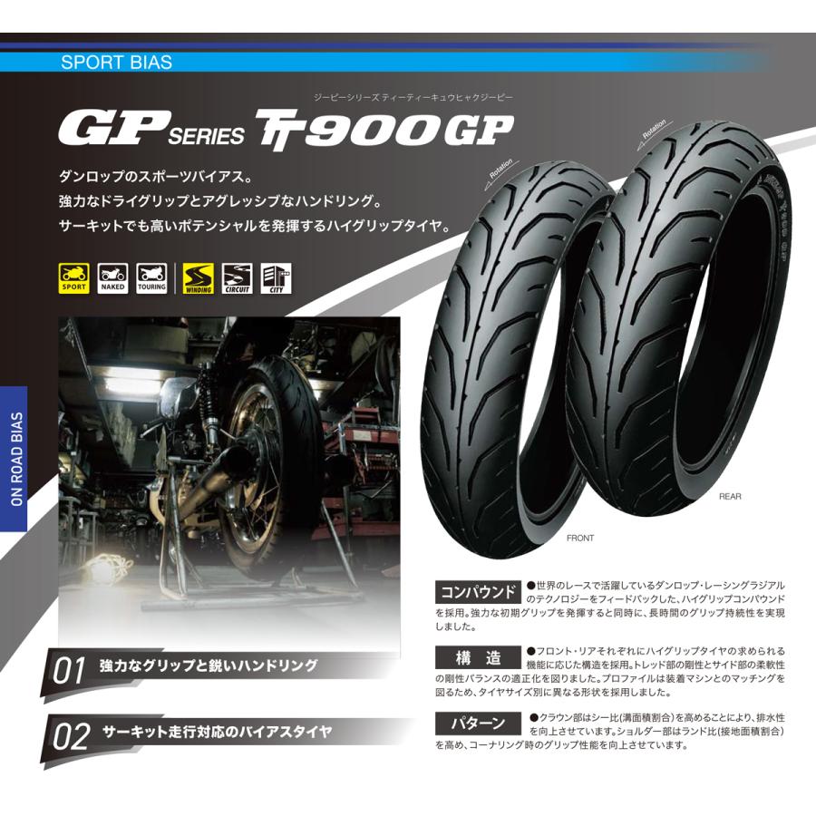 DUNLOP ダンロップ GP SERIES TT900GP 90/90-16M/C 48S スポーツバイアス 240833 : グリーン ...