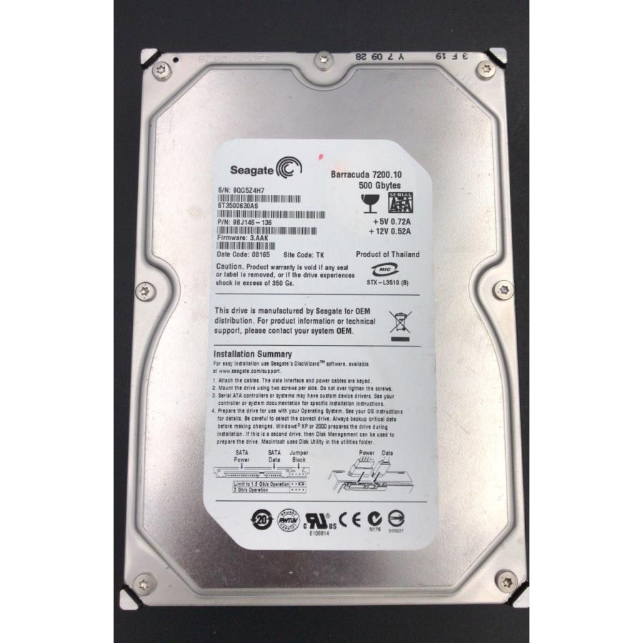 2160425★ 中古 検査済 Seagate ST3500630AS 500GB ハードディスク 3.5HDD SATA 7200rpm ...