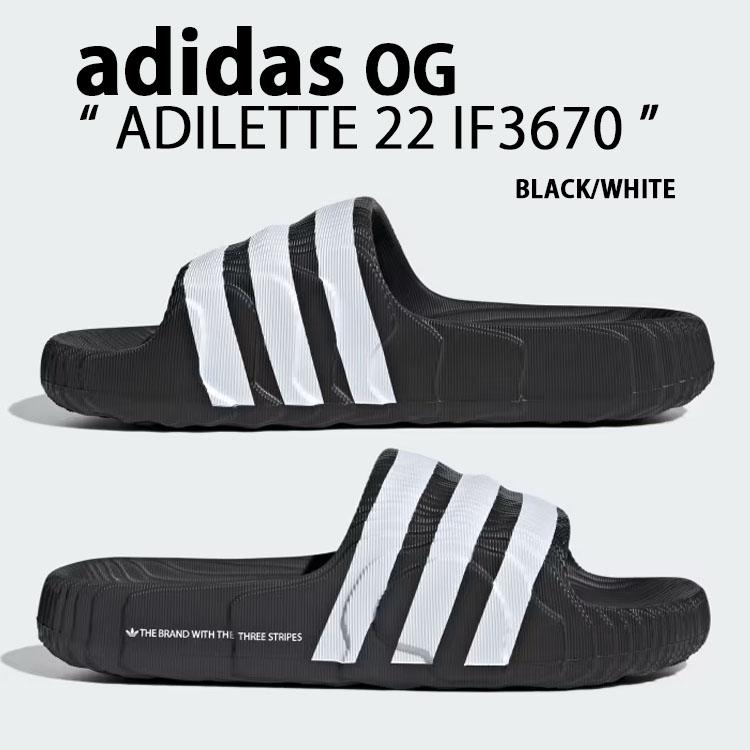 adidas originals アディダス サンダル ADILETTE 22 SLIDE SANDAL BLACK WHITE ストライプ ...
