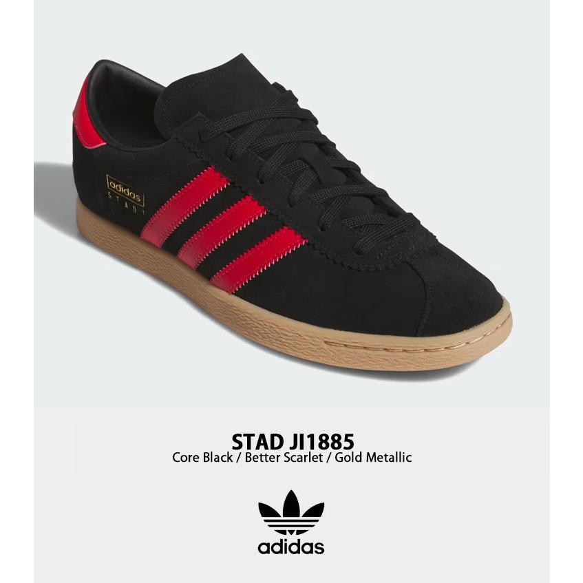 adidas Originals アディダス オリジナルス スニーカー STADT シュタット JI1885 BLACK SCARLET GOLD スリーストライプ スエード コアブラック ...