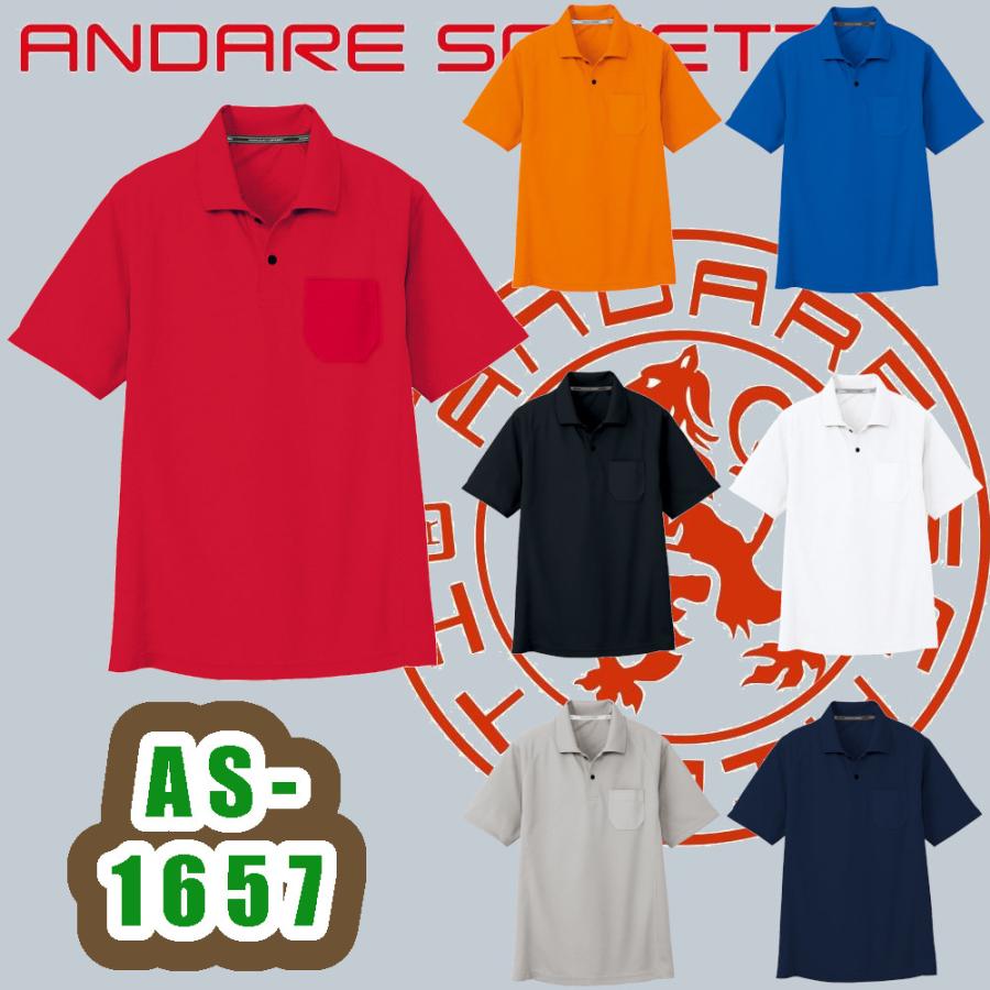SS-LL AS-1657 半袖ポロシャツ ポケットあり ANDARE SCHIETTI 作業服 ニット 吸汗速乾 消臭 ポリエステル100% 襟付き 作業着 肌着 男女兼用 CO-COS ...