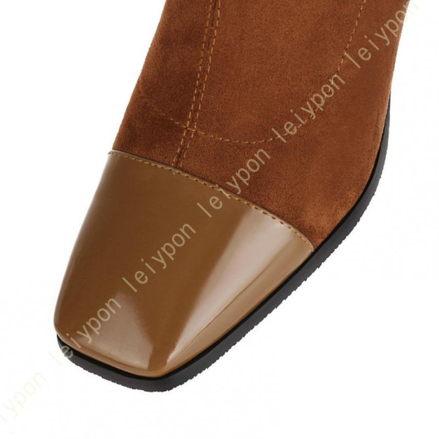 ブーツ チャンキーヒール スウェード 太ヒール ストレッチ ロング