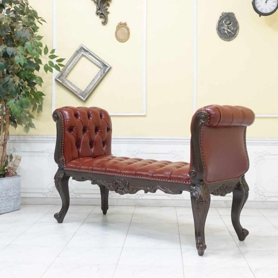 アンティーク ソファー ロココ調家具 ベンチシート 2人掛け 店舗什器 ホテル レストラン クラシック レッドレザー 1163-l-5l15b : 1163-l-5l15b : アンティーク ...