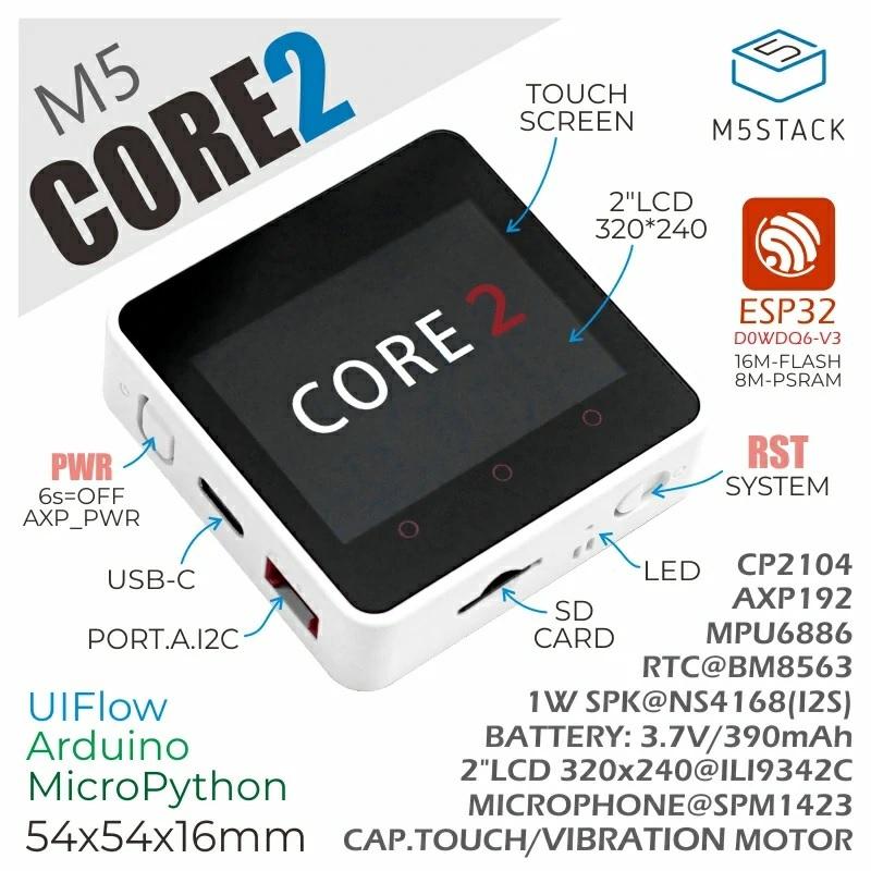 M5Stack Core2 IoT開発キット（2インチLCD搭載のM5Stackにタッチパネルが付いて新登場！M5Stack Coreの第2世代） : ソリノベ研究所Yahoo!通販 - 通販 ...