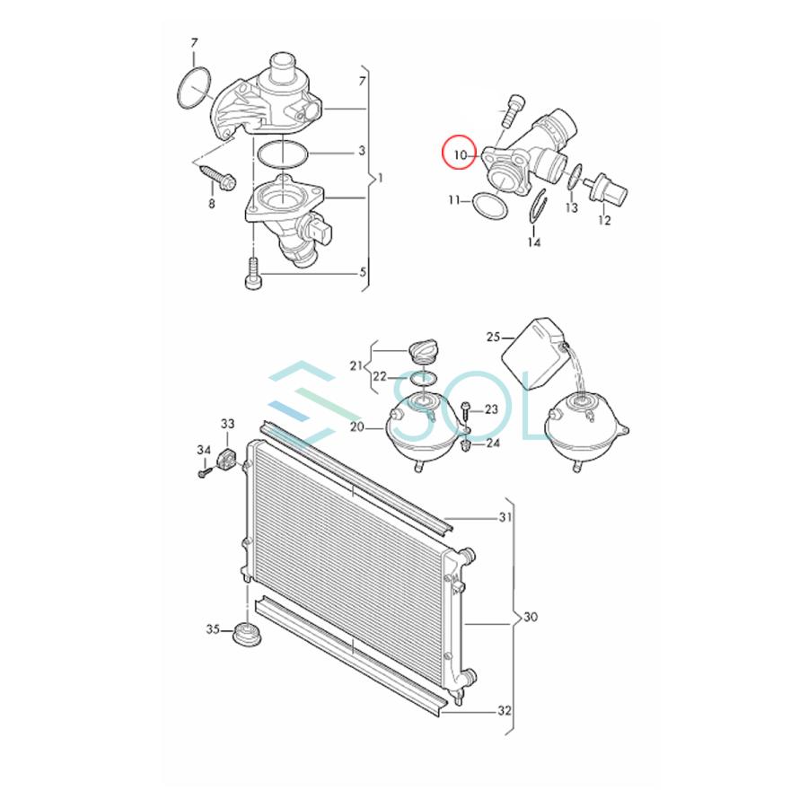 Audi（アウディ） A3(8P1 8PA) ウォーターホースフランジ クーラントホースフランジ ガスケット付 06F121133A 出荷締切 ...
