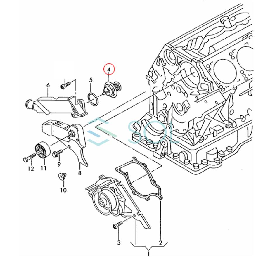 Audi アウディ A6 RS6(4B2) A8 S8(4D2 4D8 4E2 4E8) サーモスタット ガスケット付 82℃開弁式 077121113D 077121113C ...