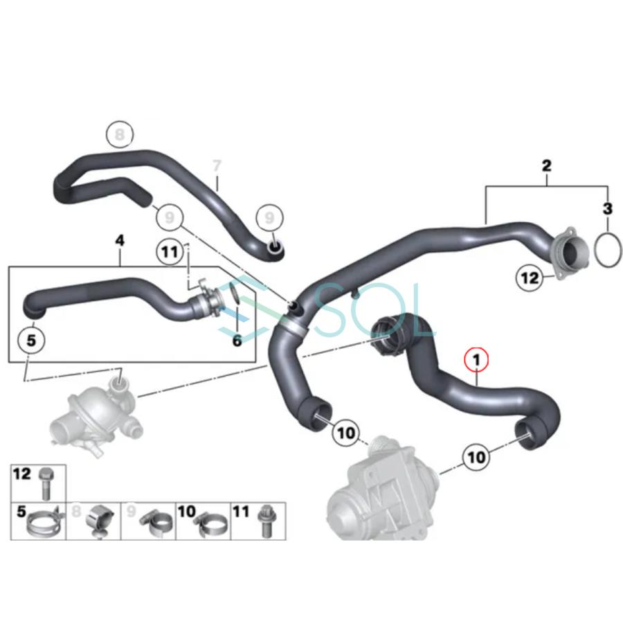 BMW E82 E88 E90 E91 E92 E93 E71 X6 E89 Z4 クーラントホース(サーモスタット〜ウォーターポンプ ...