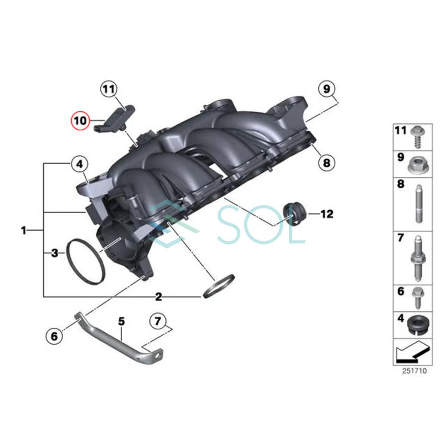 BMW F20 F21 F30 インテークマニホールド プレッシャーセンサー 116i 118i 120i 320i 13627599907 ...