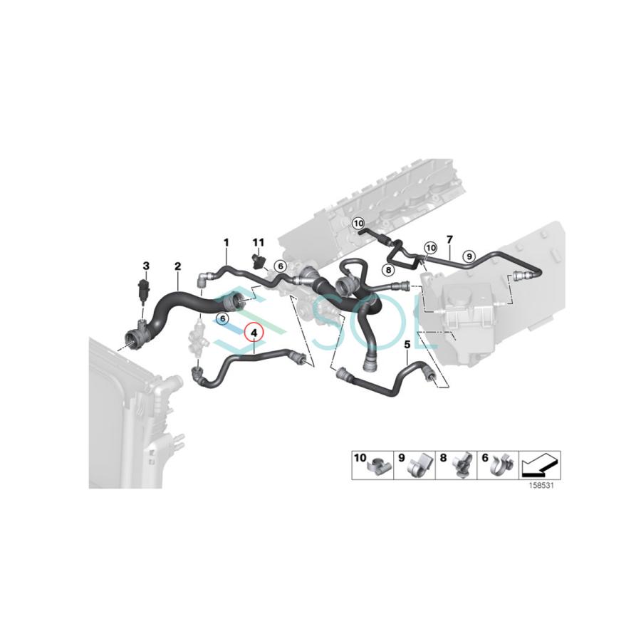 BMW E53 X5 クーラントホース ウォーターホース(ウォーターポンプ〜サーモスタット) 4.4i 4.8is 17127509965 ...