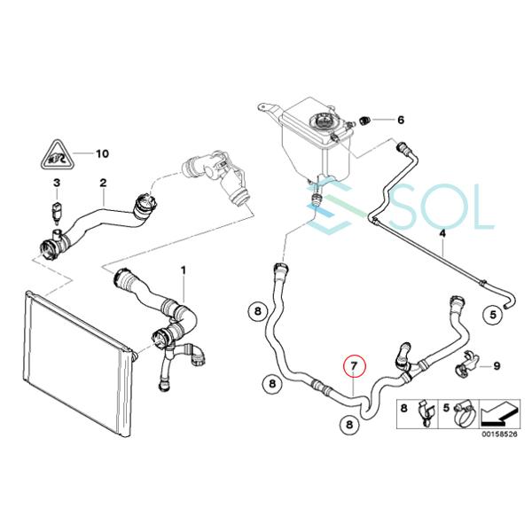 BMW BMW E60 E61 ラジエーター リターンホース ウォーターホース クーラントホース 525i 530i 17127519258 ...