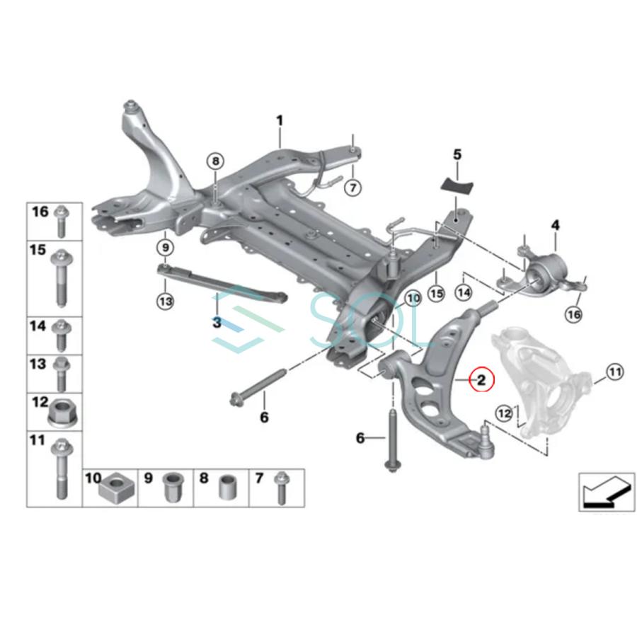 BMW F48 X1 F39 X2 フロント ロアアーム 左側 18i 18d 18dX 20i 20dX 20iX 25iX ...