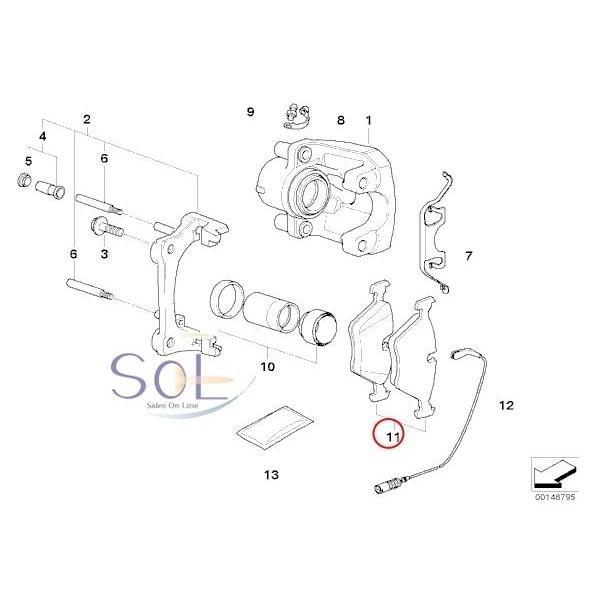 BMW E61 5シリーズ ツーリング リア ブレーキパッド + パットセンサー セット 525i 530i 34216763044 ...