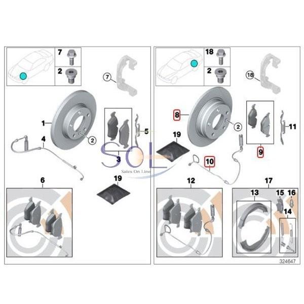 BMW E60 E63 E64 リア ブレーキパッド + ブレーキパッドセンサー + ブレーキローター 3点セット 525i 530i ...