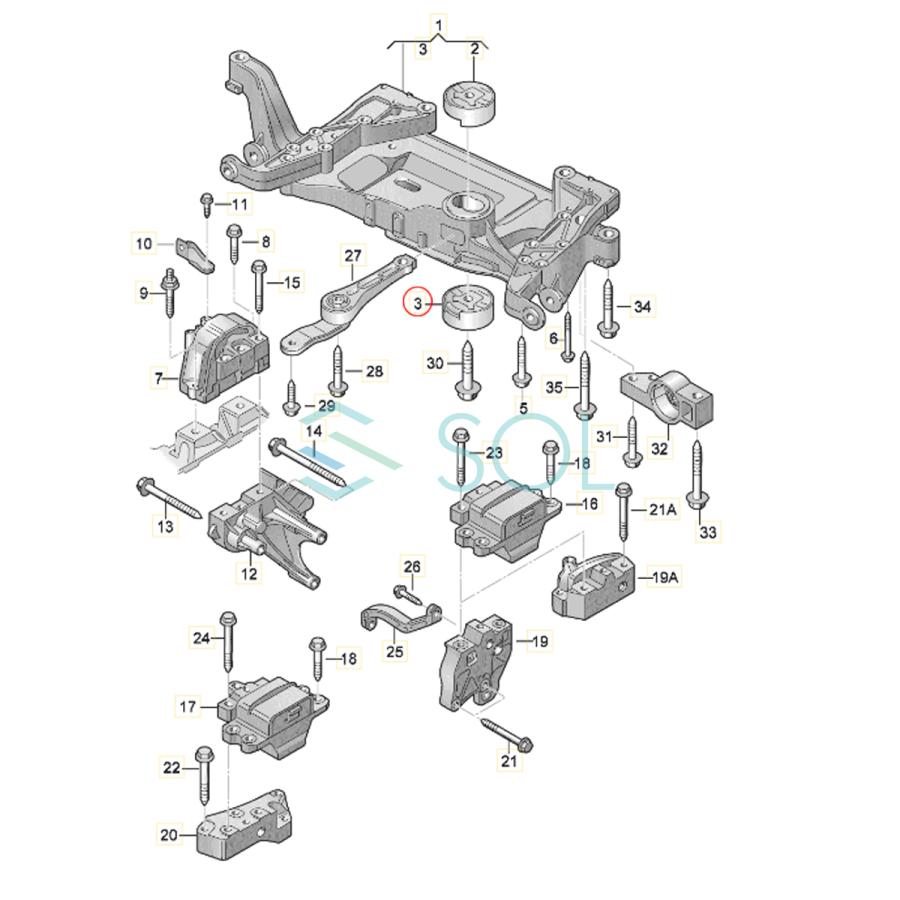 Audi（アウディ） A3(8P1 8PA) TT(8J3 8J9) エンジンマウント サブフレームマウント ロア側 3C0199867B ...