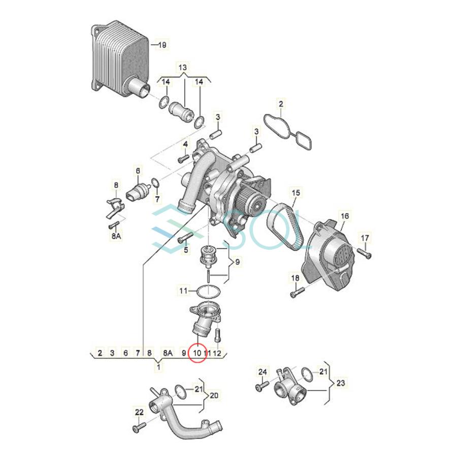 VW ゴルフ6(5K1 AJ5) ティグアン(5N_) サーモスタットハウジング カバー 06J121121 出荷締切18時 ...