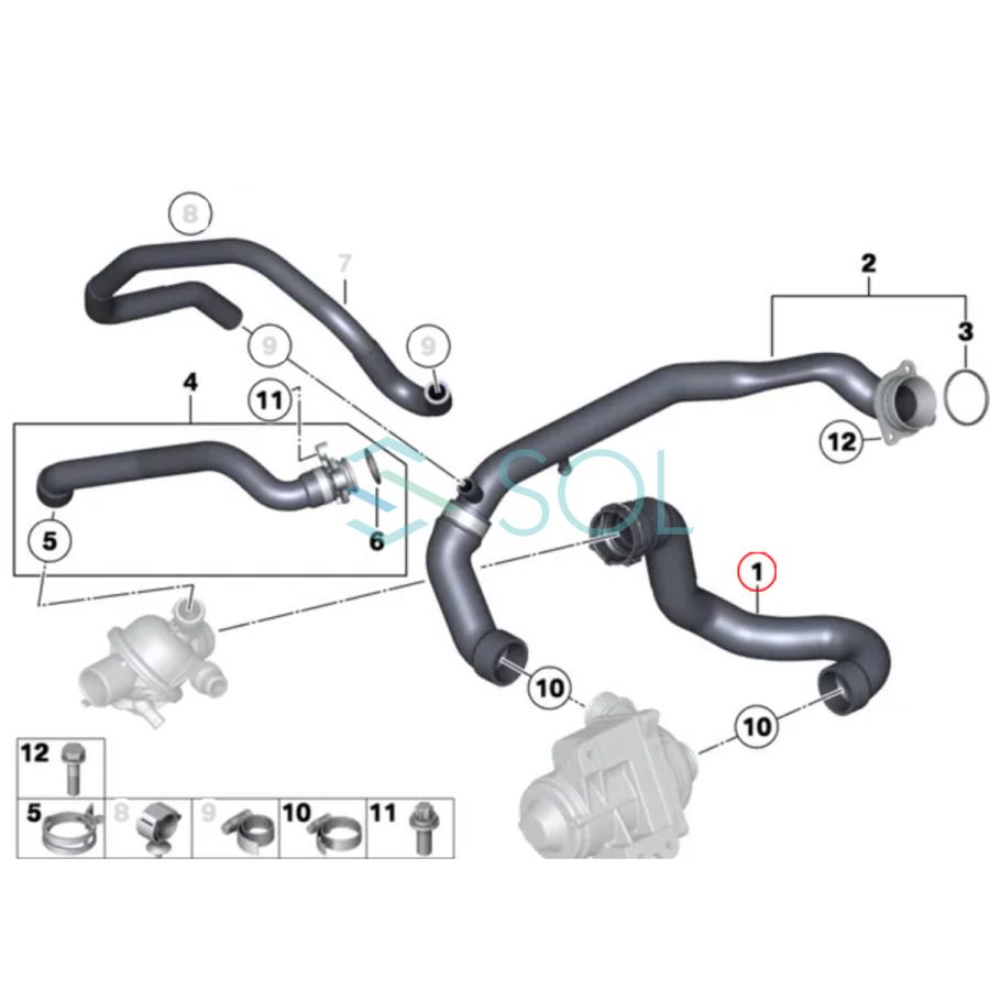 BMW E82 E88 E90 E91 E92 E93 E71 X6 E89 Z4 クーラントホース(サーモスタット〜ウォーターポンプ ...