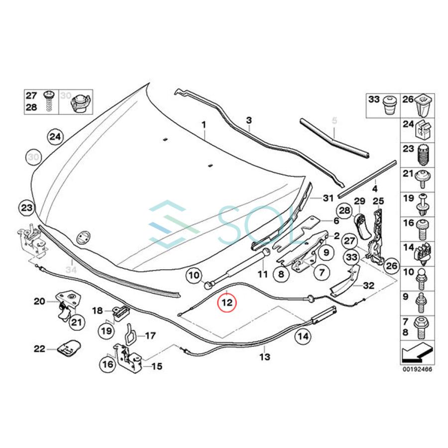 BMW E60 E61 E62 E63 E64 フードケーブル リヤ側 純正品 525i 530i 540i 545i 550i M5 630i 645Ci 650i M6 ...