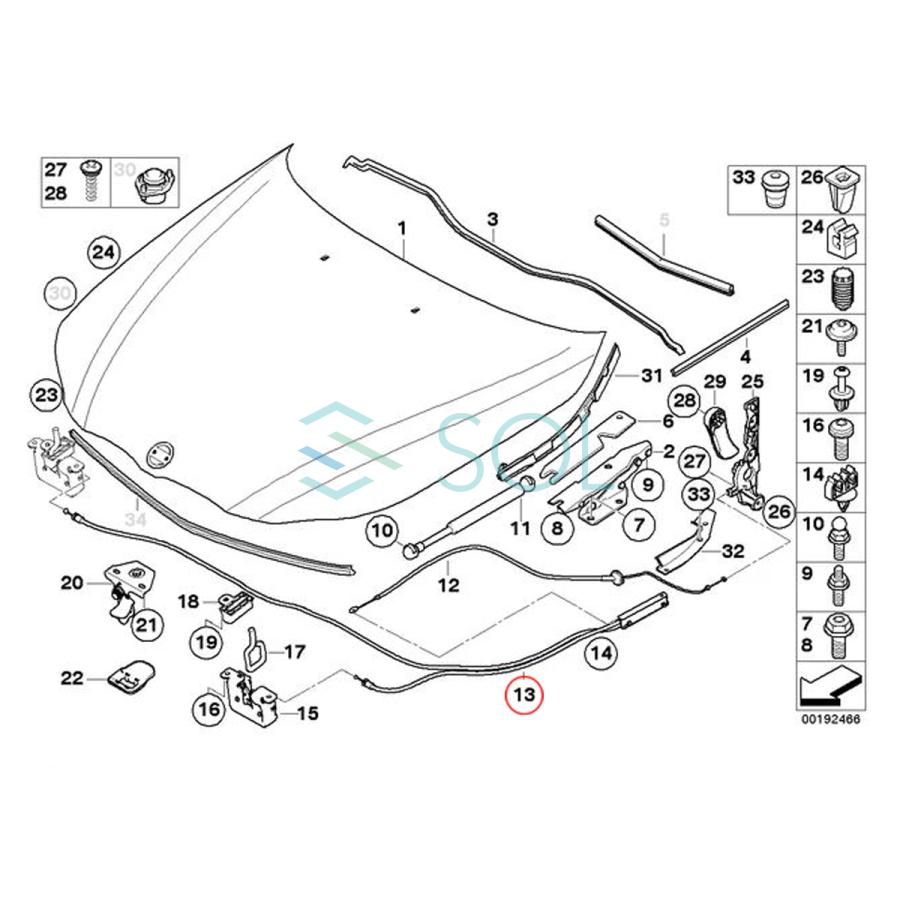 BMW E60 E61 ボンネット リリースケーブル メーターパネルケーブル 純正品 525i 530i 530xi 540i 545i ...