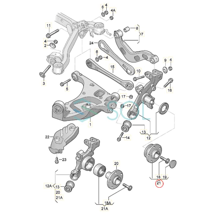 Audi アウディ A4 B6 B7(8E2 8E5 8H7 8EC 8ED 8HE) リア ホイール ハブベアリング ボルト付 左右共通 8E0598611 8E0598611A ...