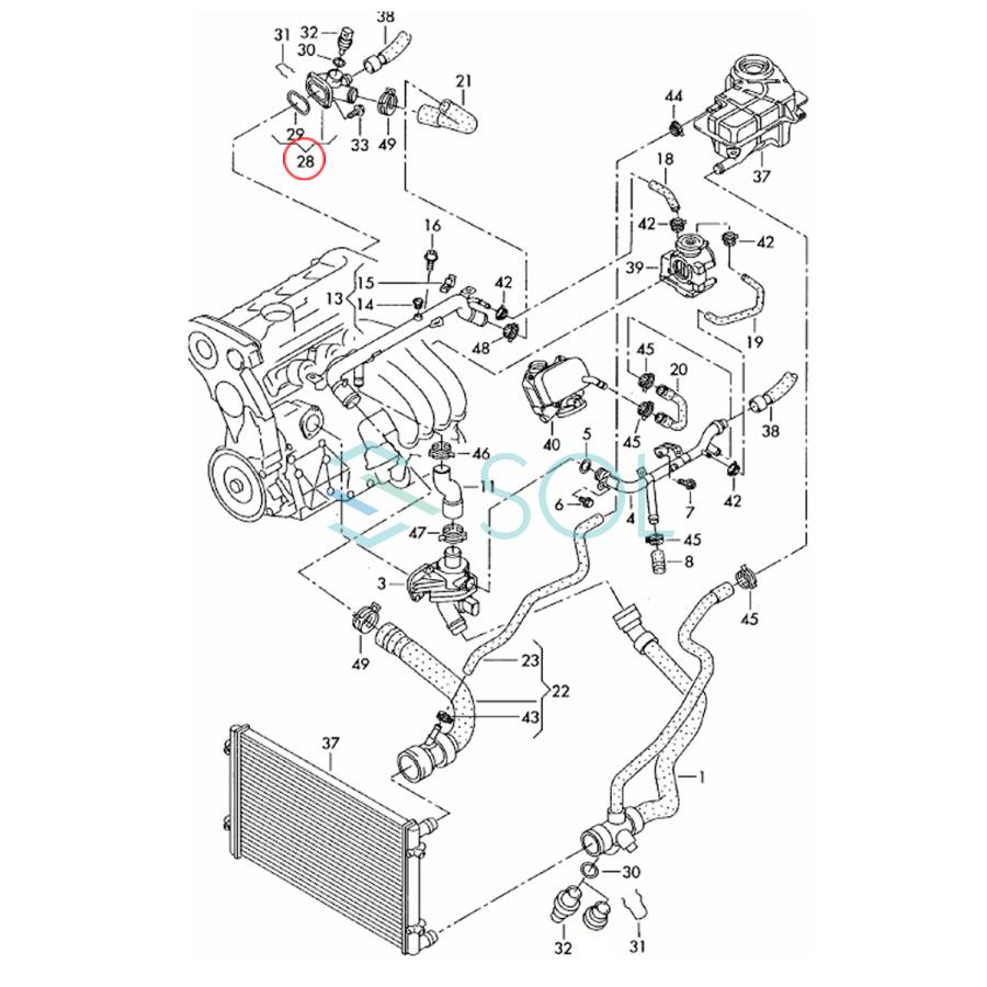 Audi アウディ A4 8E ウォーターホースフランジ クーラントホースフランジ ガスケット付 06B121132D 出荷締切18時 ...