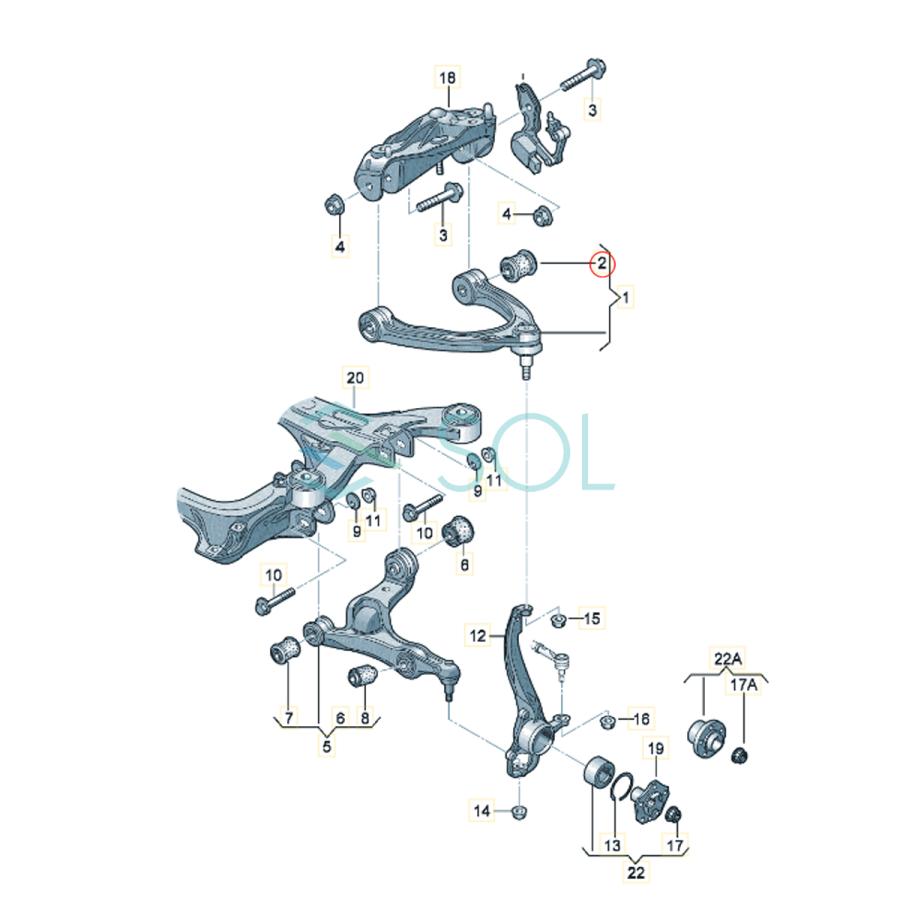 Audi（アウディ） Q7 4L フロント アッパーアーム コントロールアーム ブッシュ 左右共通 7L0407077 出荷締切18時 ...
