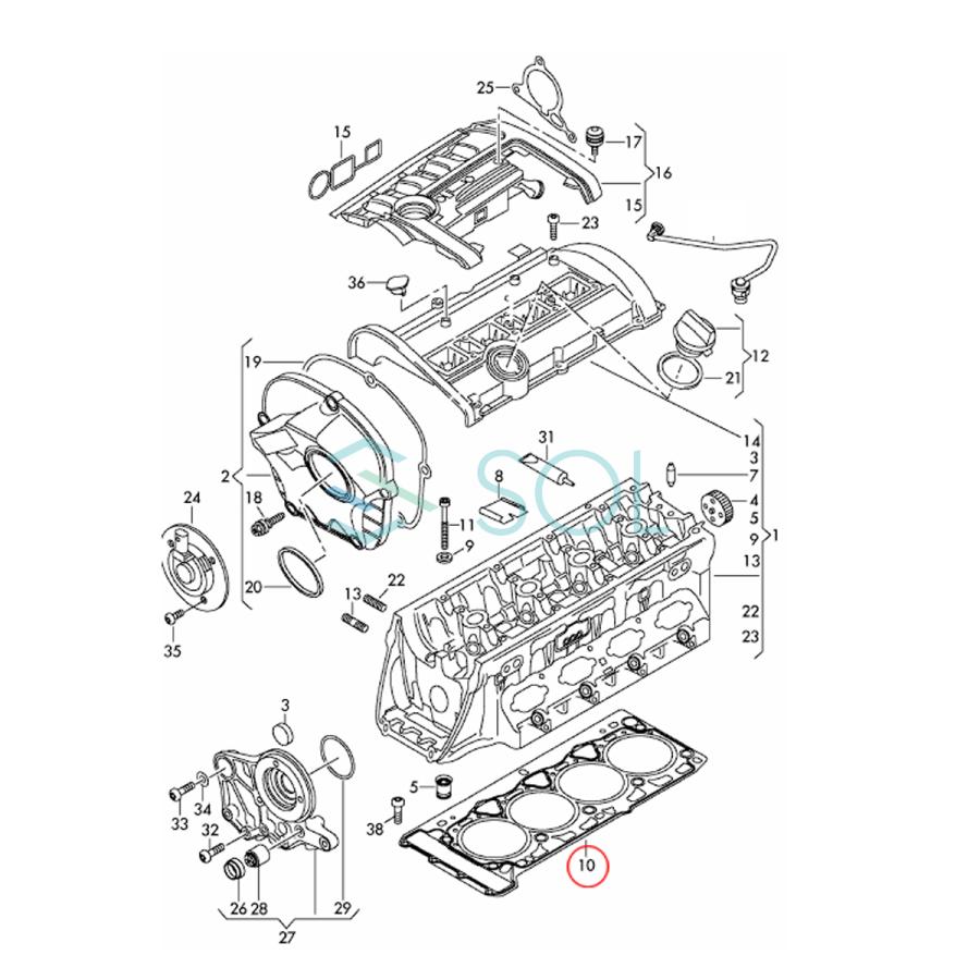 フォルクスワーゲン（Volkswagen） シリンダーヘッドガスケット シロッコ シャラン ティグアン ワーゲンVW 13 7N 5N ...