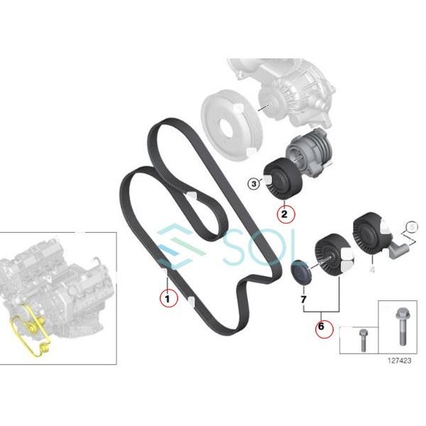 BMW E65 E66 E53 X5 ベルトテンショナー(機械式) + プーリー + ベルト 3点セット 735i 740i 745i ...