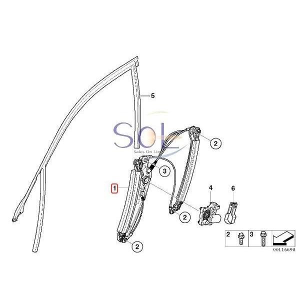 BMW E65 E66 フロント パワーウインドウレギュレーター 左側 735i 740i 745i 750i 760i 745Li ...