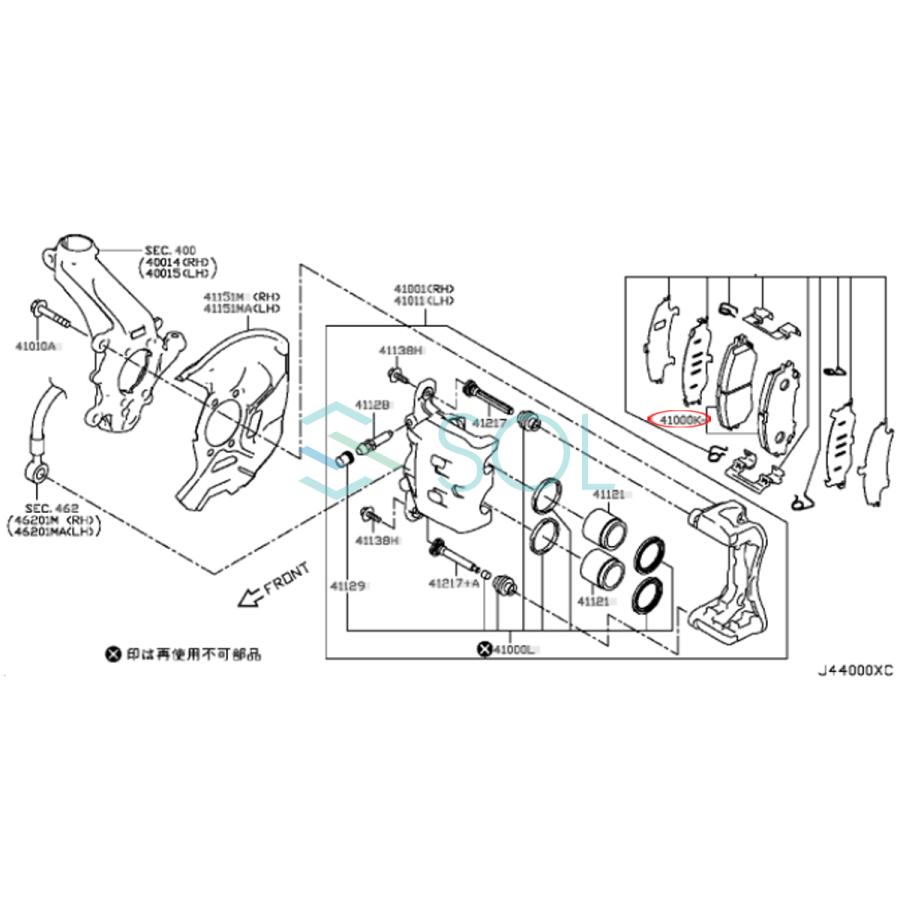 HAPAD フロント ブレーキパッド ディスクパッド 左右セット 日産 エクストレイル T32 NT32 HT32 HNT32 スカイライン AY040-NS170 : ay040ns170 ...