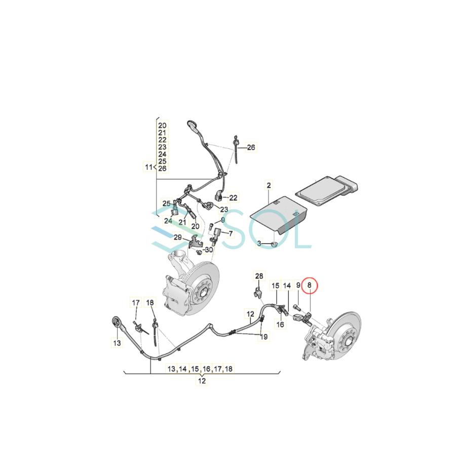 フォルクスワーゲン VW ゴルフ7(5G1 BQ1 BE1 BE2 BA5 BV5) トゥーラン(5T1) リア ABSセンサー スピードセンサー 左右共通 WHT003864A ...