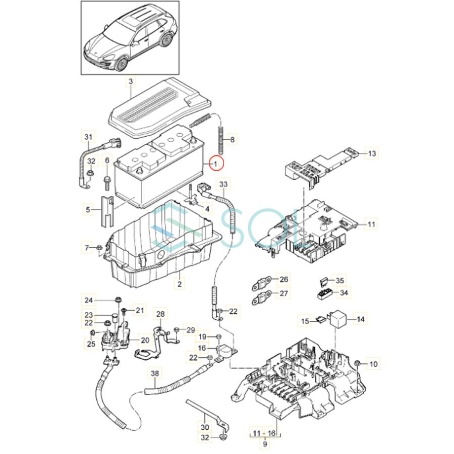 PORSCHE HELLA ポルシェ カイエン 957 AGMバッテリー AGML6 LN6 12V 105AH 95861110521 18 ...