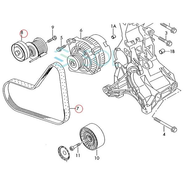 フォルクスワーゲン VW ルポ(6X1 6E1) ポロ(6N1 6N2) ベルトテンショナー + ファンベルト 2点セット 6PK1125 ...