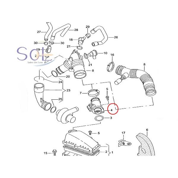 Audi アウディ A3(8L1) A4(8D2 8D5 B5 8E2 8E5 B6 8EC 8ED B7) エアマスセンサー 06A906461B 06A906461BV ...