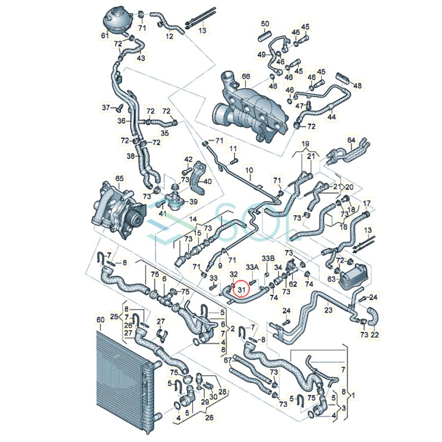 フォルクスワーゲン VW ビートル(5C1 5C2) ゴルフ5(1K5) ゴルフ6(517) ジェッタ3(1K2) ジェッタ4(162 163 AV2 AV3) ウォーターホース ...
